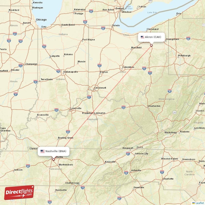 Direct flights from Nashville to Akron, BNA to CAK non-stop ...