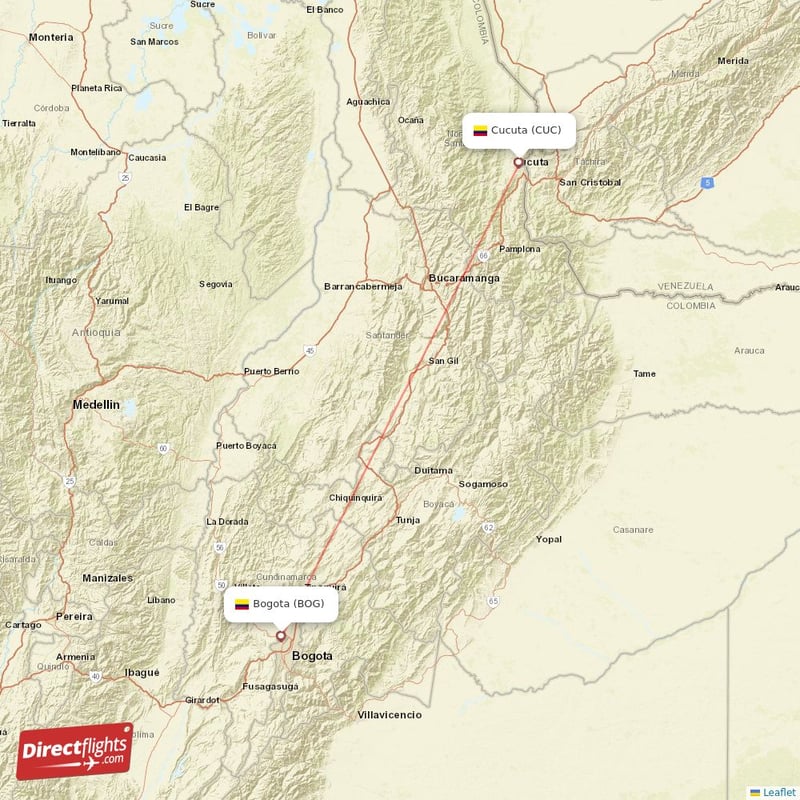 Direct flights from Bogota to Cucuta, BOG to CUC non-stop - Directflights.com