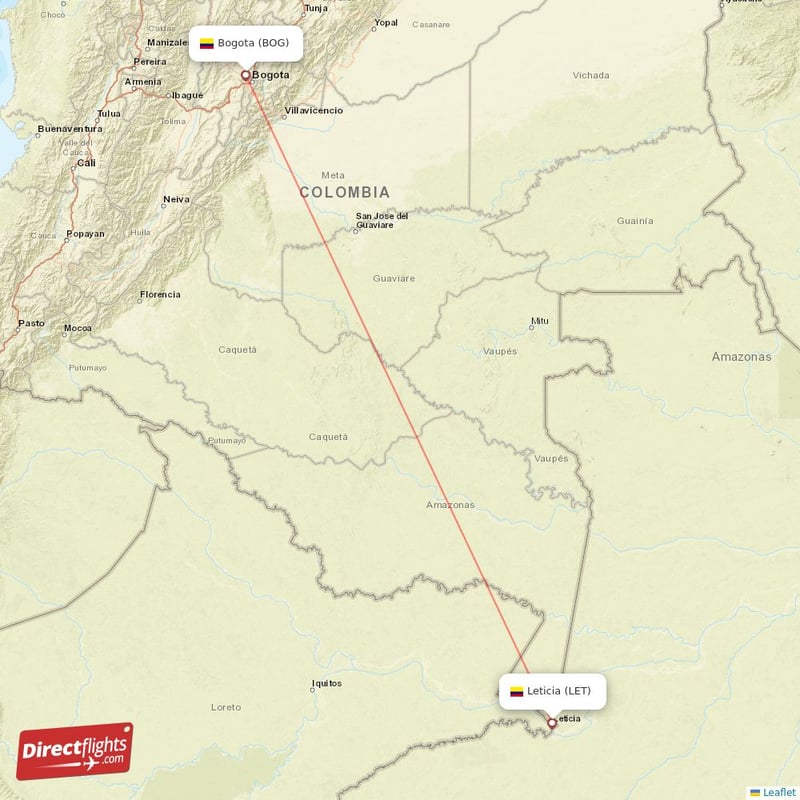 Direct flights from Bogota to Leticia, BOG to LET non-stop - Directflights.com