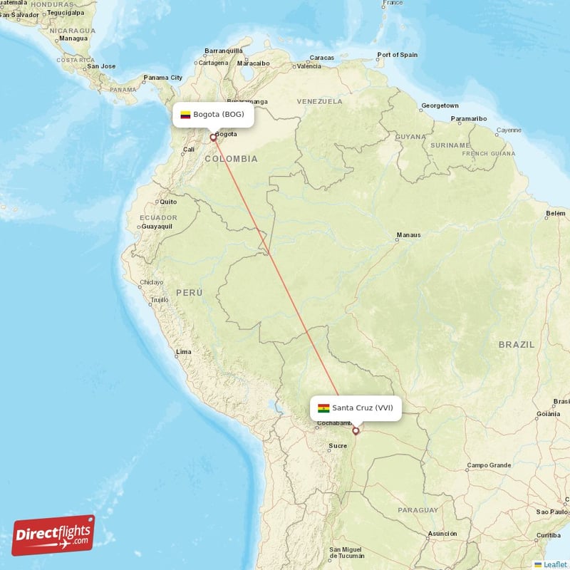 Direct flights from Bogota to Santa Cruz, BOG to VVI non-stop ...