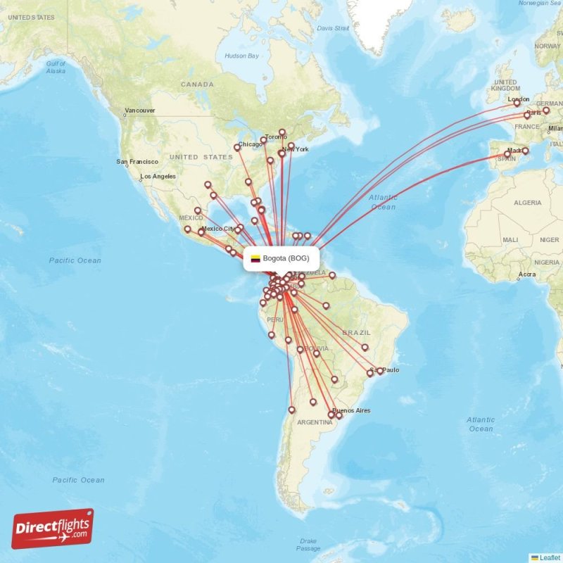 Direct flights from Bogota - 100 destinations - BOG, Colombia ...