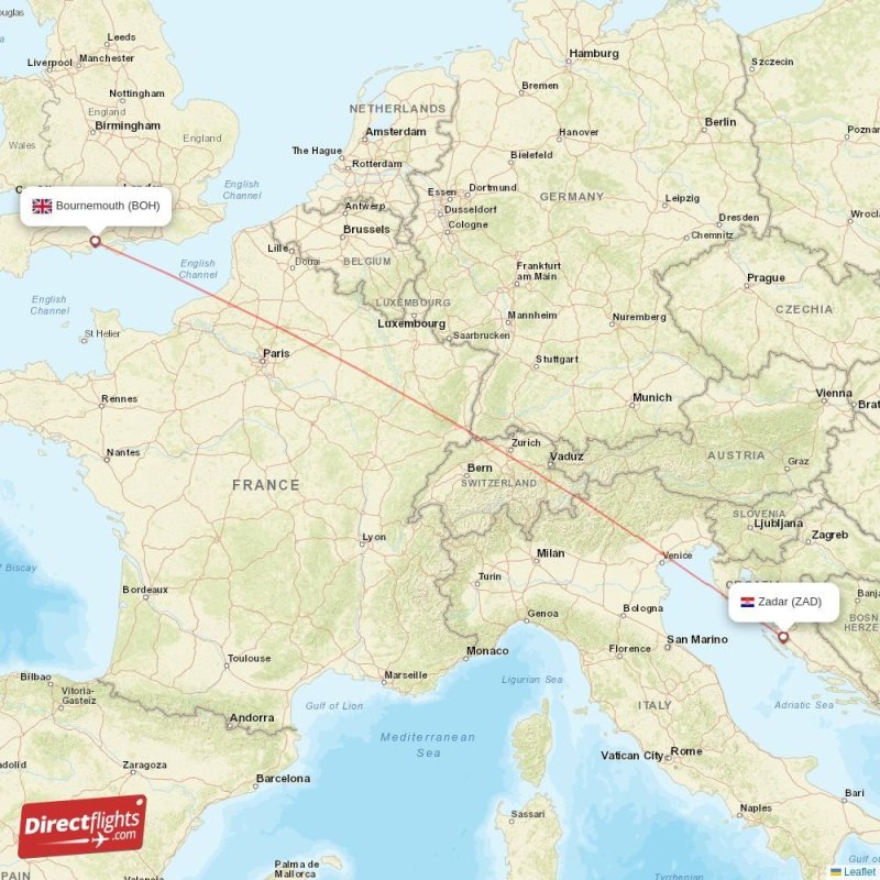 Direct flights from Bournemouth to Zadar (BOH-ZAD) - Directflights.com