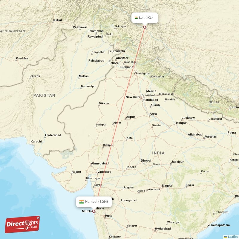 Direct flights from Mumbai to Leh, BOM to IXL non-stop - Directflights.com