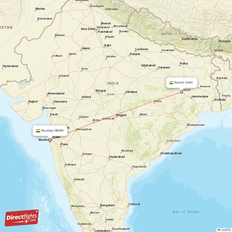 Direct flights from Mumbai to Ranchi, BOM to IXR non-stop - Directflights.com
