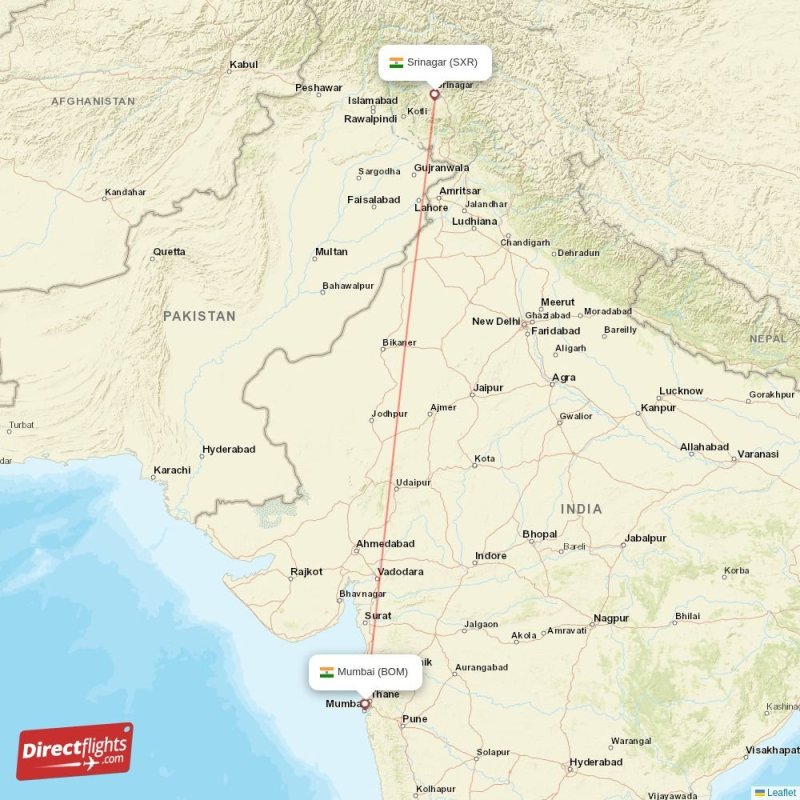 Direct flights from Mumbai to Srinagar (BOM-SXR) - Directflights.com