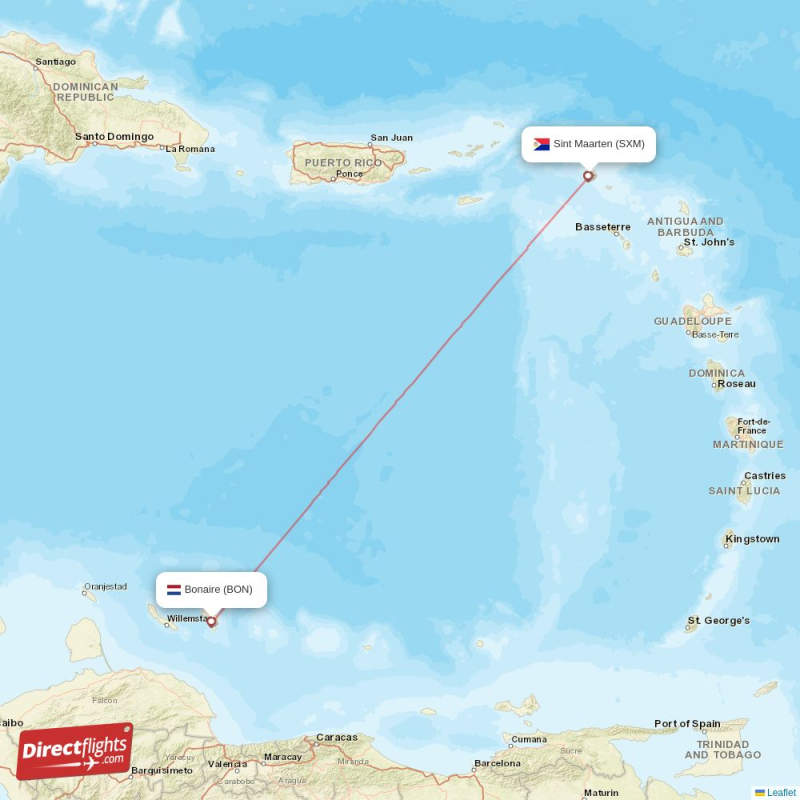 Direct flights from Bonaire to Sint Maarten (BON-SXM) - Directflights.com
