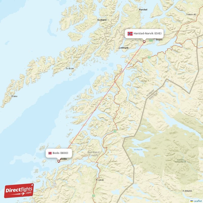 Direct flights from Bodo to Harstad-Narvik, BOO to EVE non-stop - Directflights.com