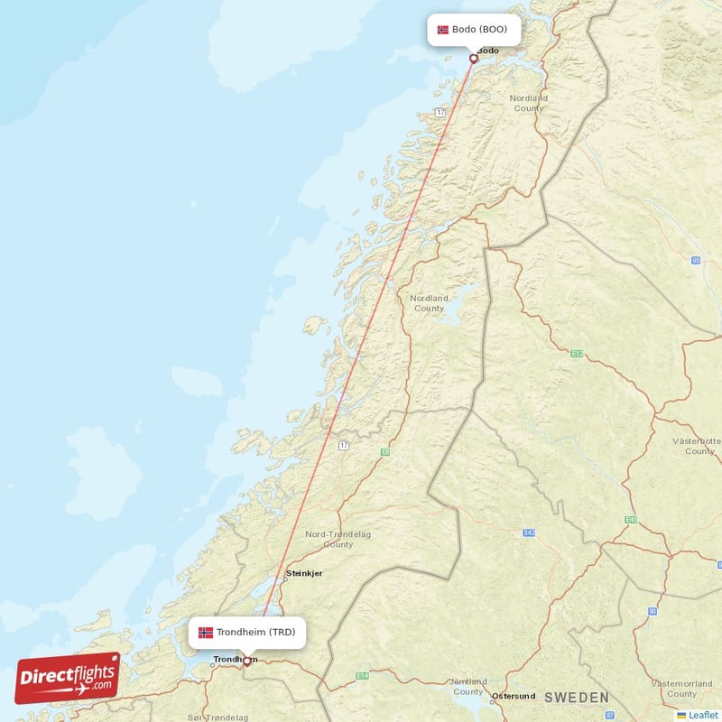 Direct flights from Bodo to Trondheim, BOO to TRD non-stop - Directflights.com