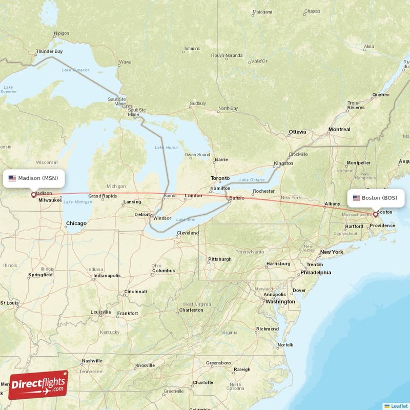 Direct flights from Boston to Madison (BOS-MSN) - Directflights.com