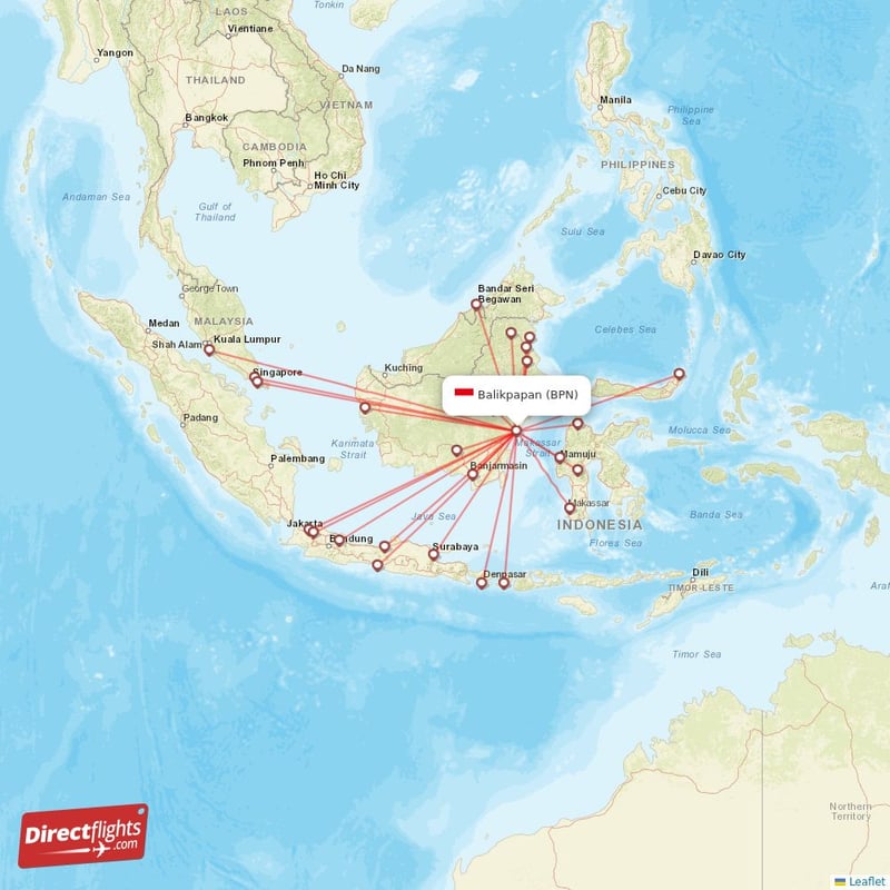 Direct flights from Balikpapan - 22 destinations - BPN, Indonesia ...