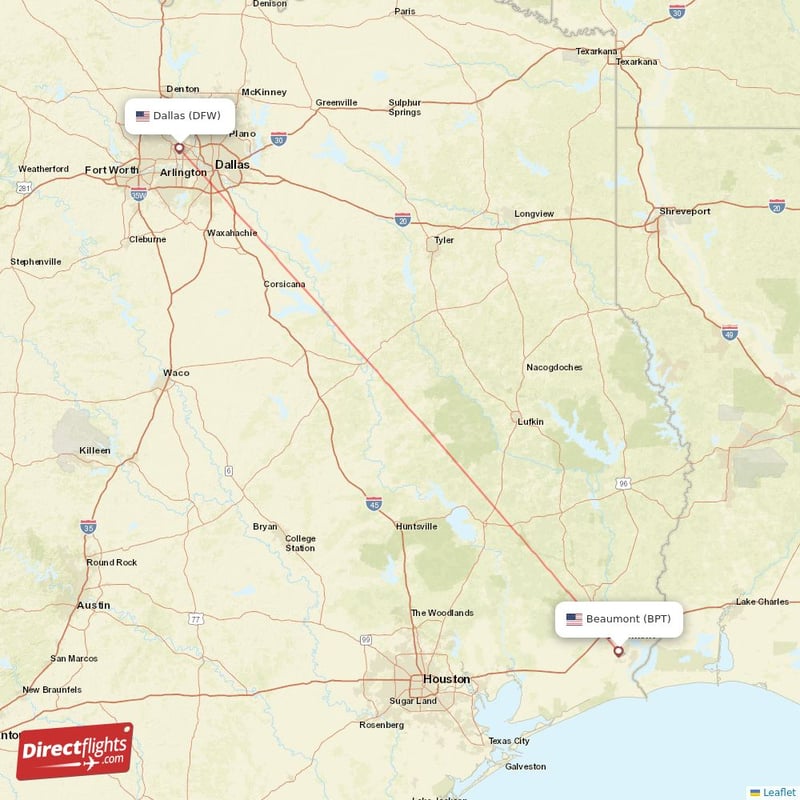 Direct flights from Beaumont to Dallas, BPT to DFW non-stop ...