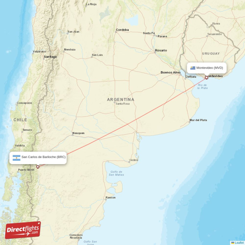 Direct flights from San Carlos de Bariloche to Montevideo (BRC-MVD ...