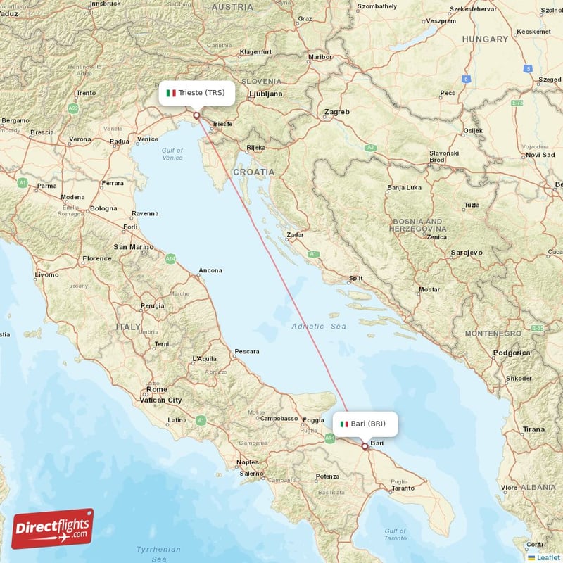 Direct flights from Bari to Trieste, BRI to TRS non-stop - Directflights.com