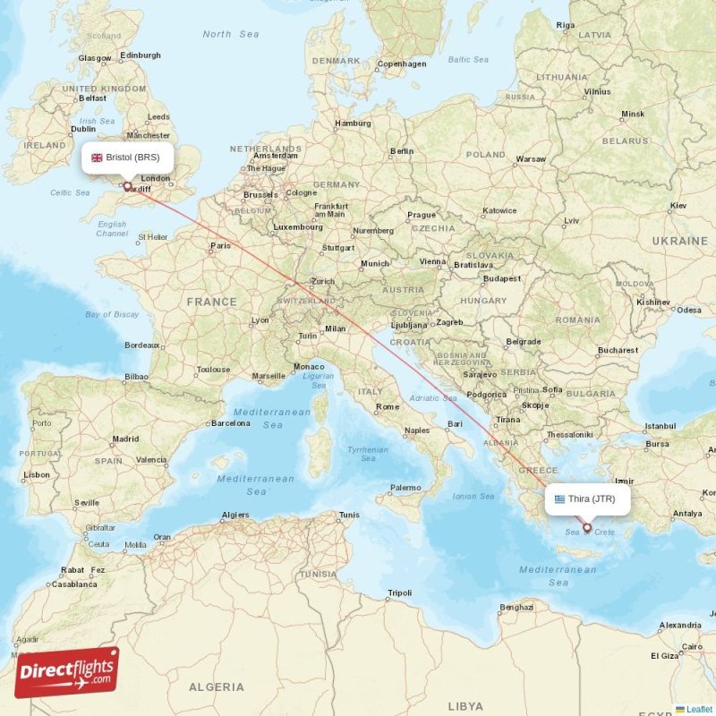 Direct flights from Bristol to Thira (BRS-JTR) - Directflights.com