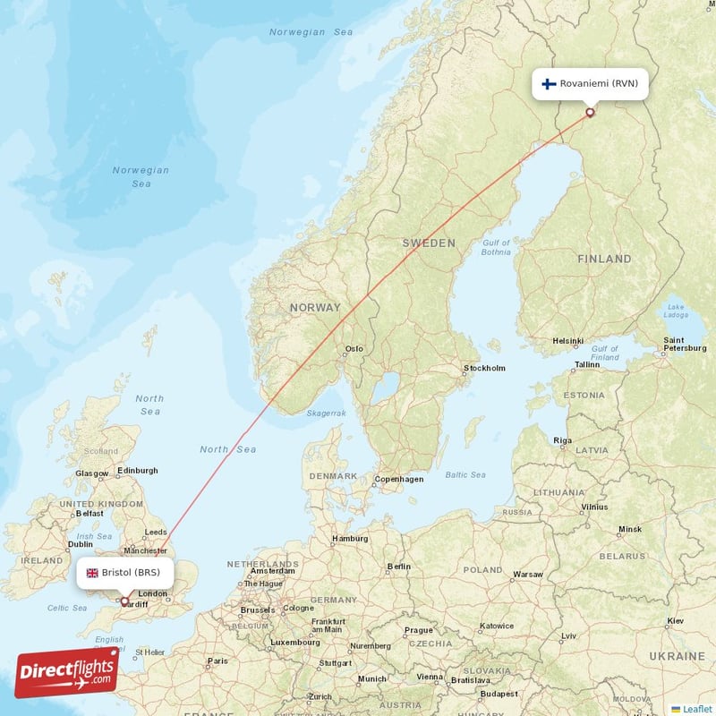 Direct flights from Bristol to Rovaniemi, BRS to RVN non-stop - Directflights.com