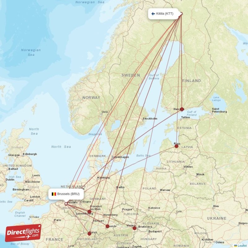 Direct flights from Brussels to Kittila (BRU-KTT) - Directflights.com