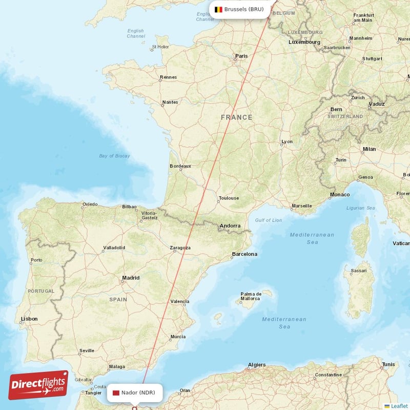 Direct flights from Brussels to Nador, BRU to NDR non-stop - Directflights.com