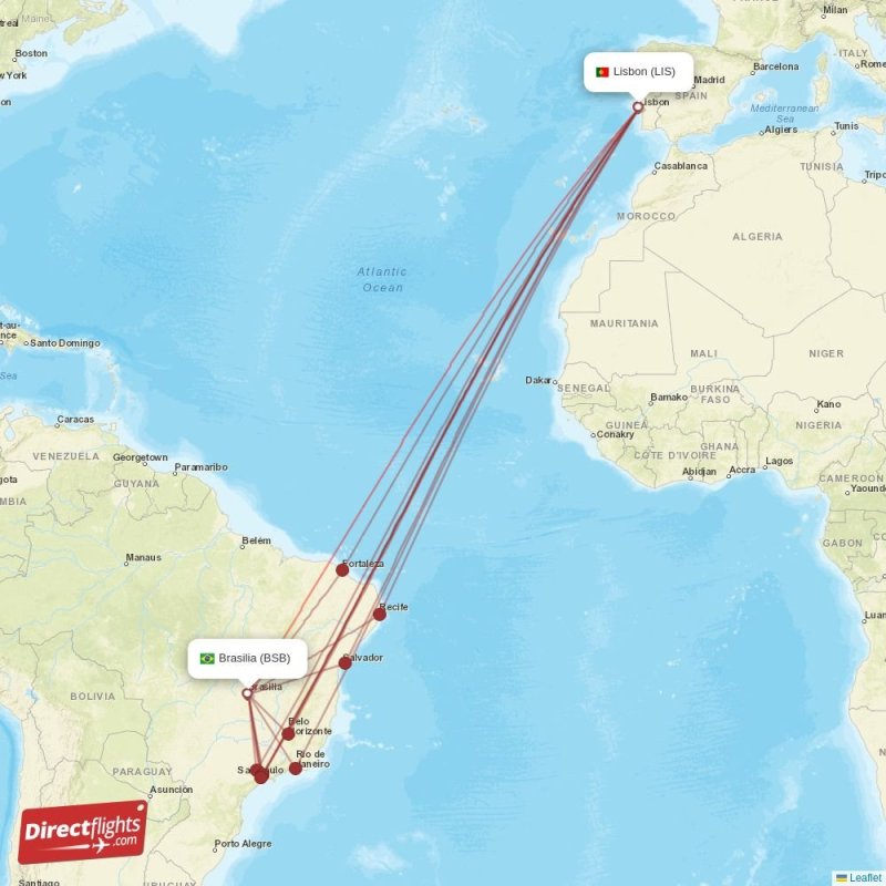 Direct flights from Brasilia to Lisbon (BSB-LIS) - Directflights.com