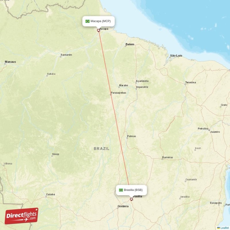 Direct flights from Brasilia to Macapa, BSB to MCP non-stop ...