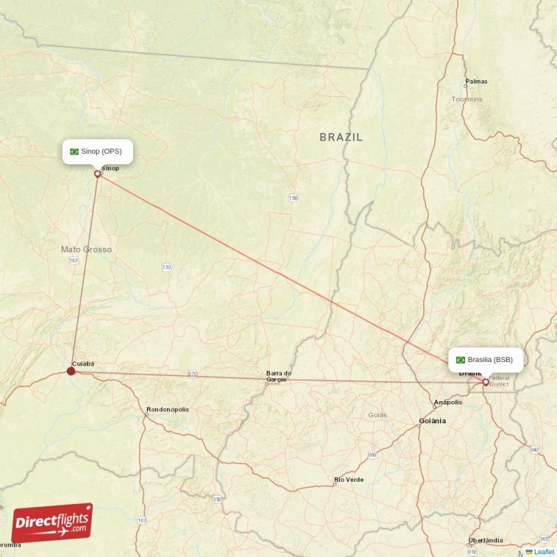 Direct flights from Brasilia to Sinop, BSB to OPS non-stop ...