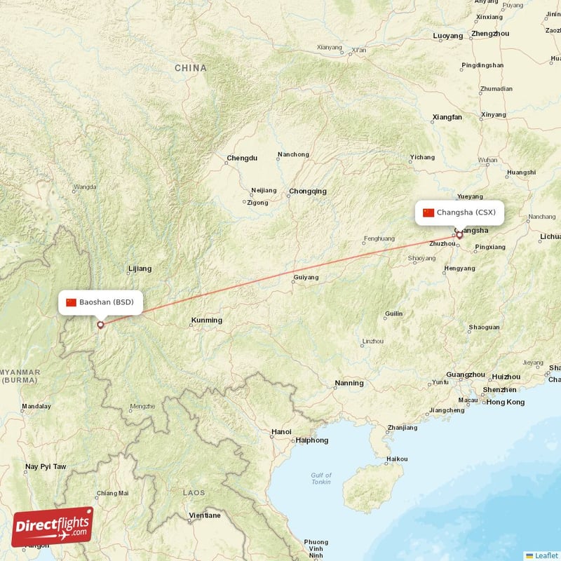Direct flights from Baoshan to Changsha, BSD to CSX non-stop - Directflights.com