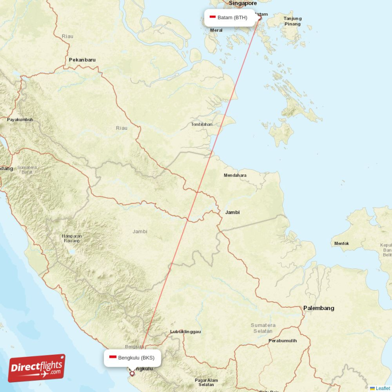 Direct flights from Batam to Bengkulu (BTH-BKS) - Directflights.com