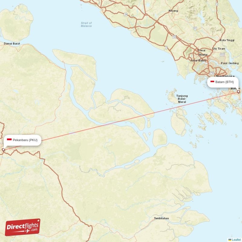 Direct flights from Batam to Pekanbaru (BTH-PKU) - Directflights.com