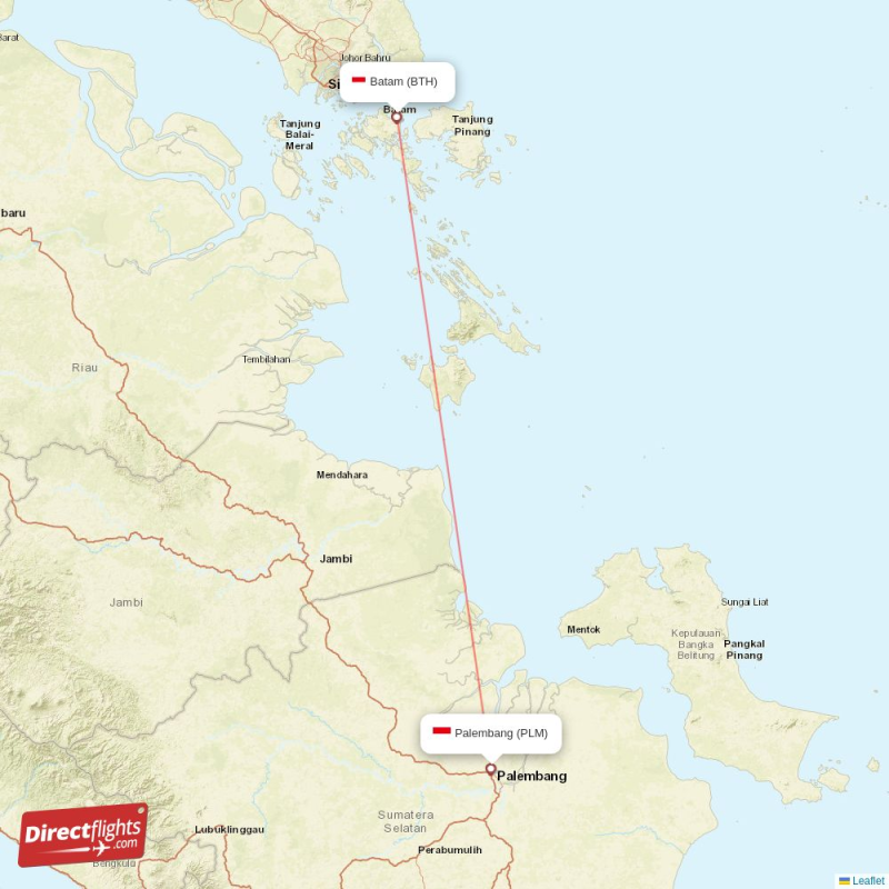 Direct flights from Batam to Palembang (BTH-PLM) - Directflights.com