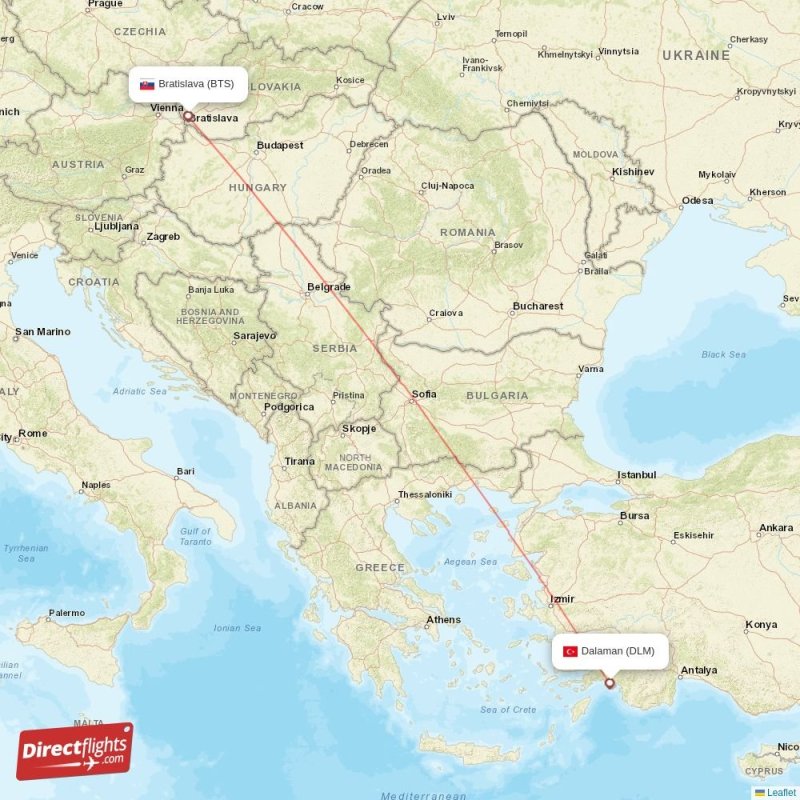 Direct flights from Bratislava to Dalaman, BTS to DLM non-stop - Directflights.com