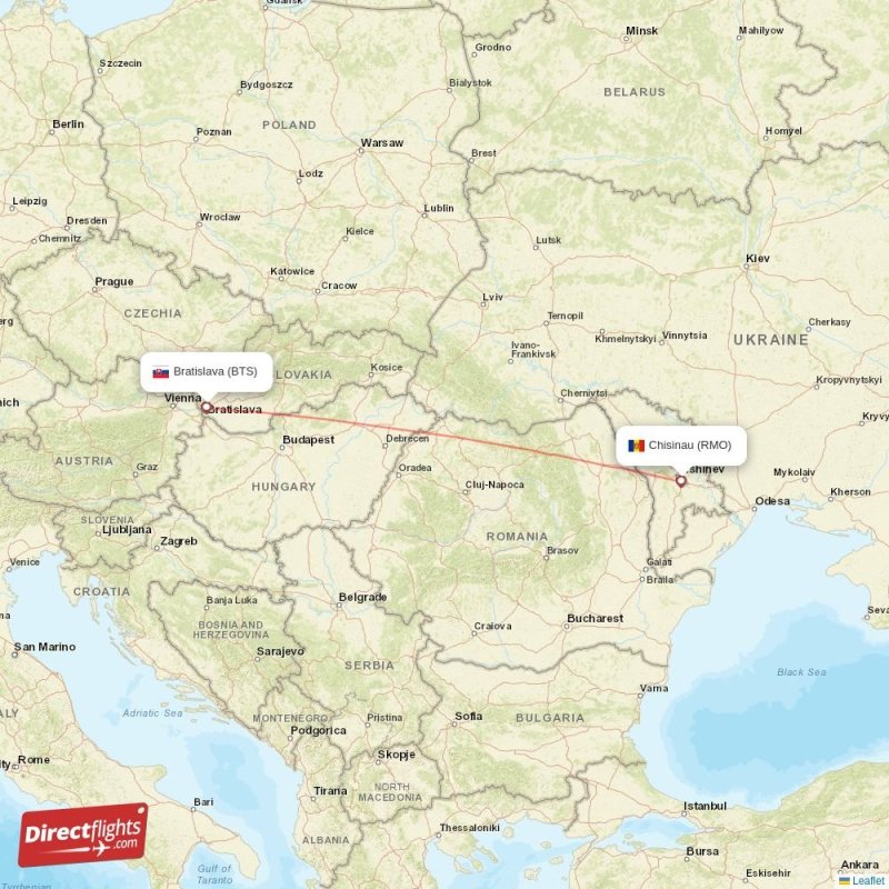 Direct flights from Bratislava to Chisinau (BTS-RMO) - Directflights.com