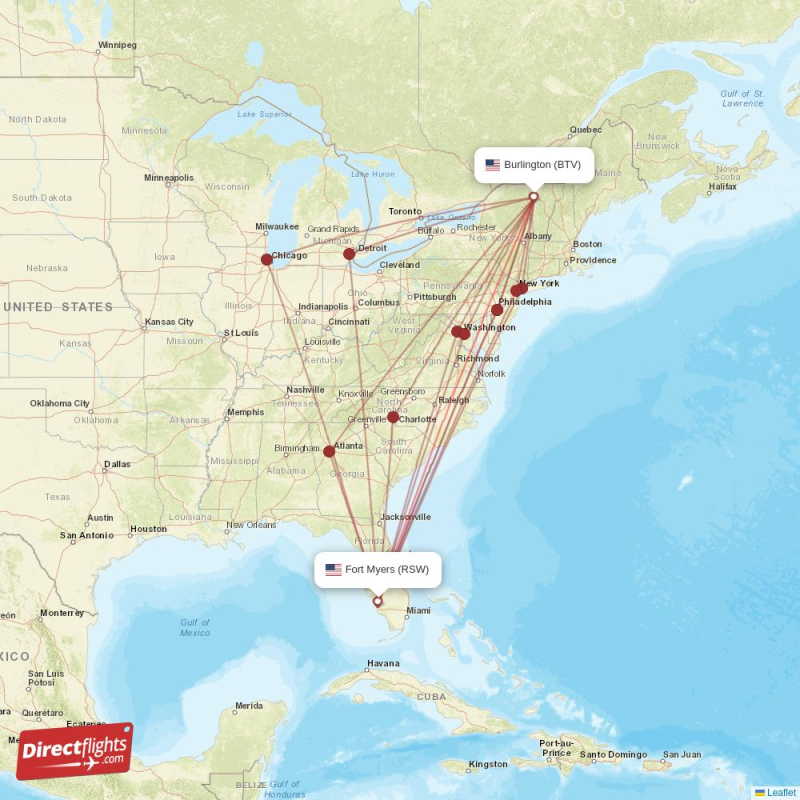 Direct flights from Burlington to Fort Myers (BTV-RSW) - Directflights.com