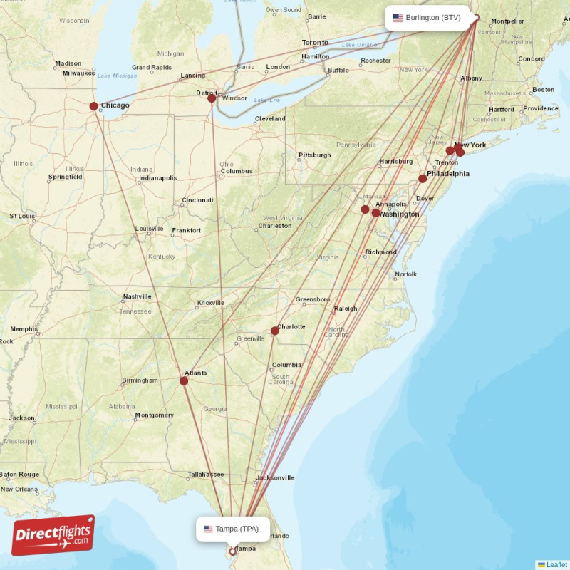 Direct flights from Burlington to Tampa (BTV-TPA) - Directflights.com