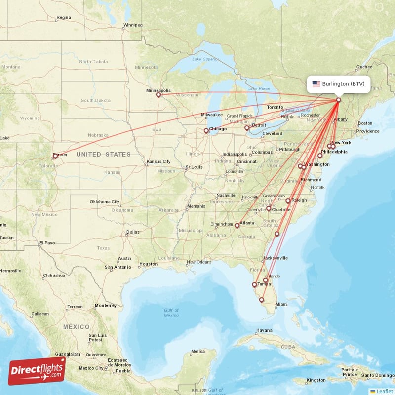 Direct flights from Burlington - 17 destinations - BTV, USA ...