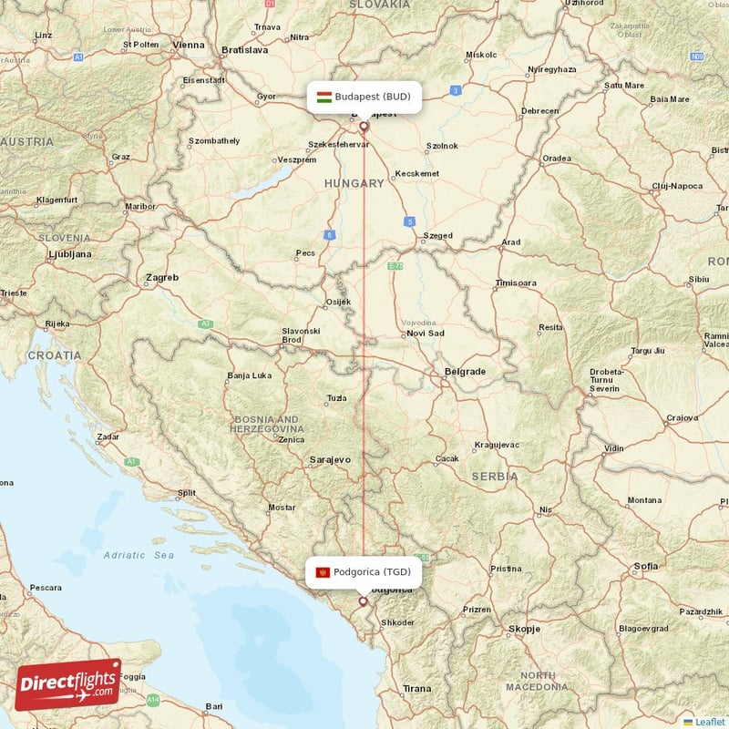 Direct flights from Budapest to Podgorica, BUD to TGD non-stop ...