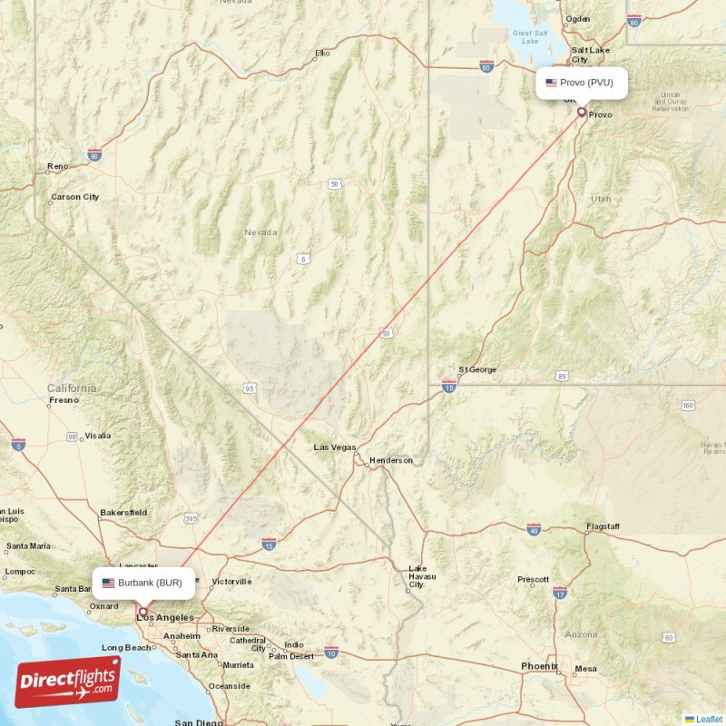 Direct flights from Burbank to Provo (BUR-PVU) - Directflights.com