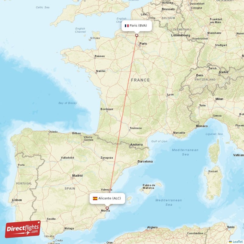 Direct flights from Paris to Alicante, BVA to ALC non-stop - Directflights.com