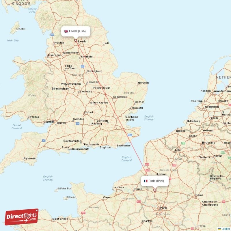 Direct flights from Paris to Leeds, BVA to LBA non-stop - Directflights.com
