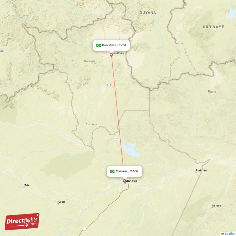 Direct flights from Boa Vista to Manaus (BVB-MAO) - Directflights.com