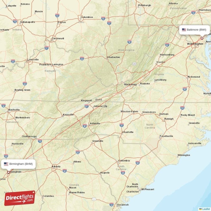 Direct flights from Baltimore to Birmingham (BWI-BHM) - Directflights.com