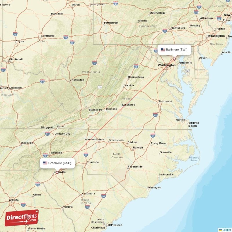 Direct flights from Baltimore to Greenville (BWI-GSP) - Directflights.com