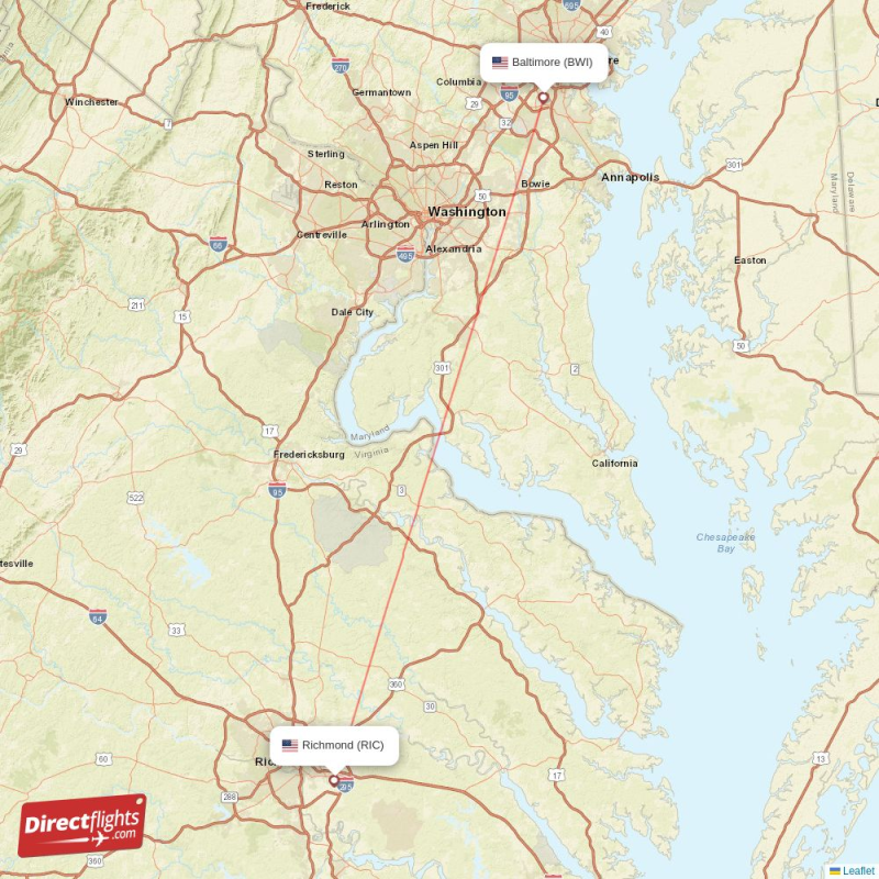 Direct flights from Baltimore to Richmond (BWI-RIC) - Directflights.com