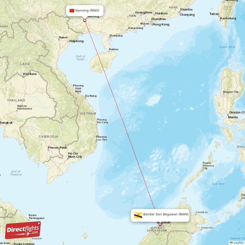 Direct flights from Bandar Seri Begawan to Nanning, BWN to NNG non-stop - Directflights.com
