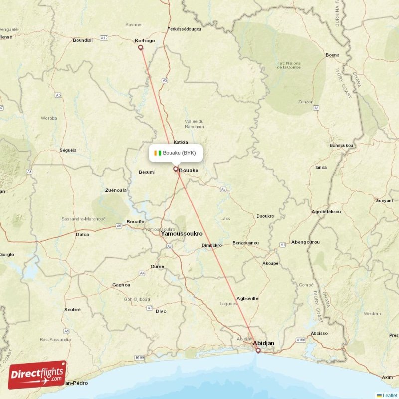 Direct flights from Bouake - 2 destinations - BYK, Cote d'Ivoire ...