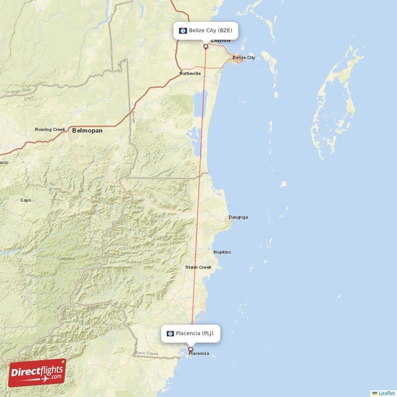 Direct flights from Belize City to Placencia, BZE to PLJ non-stop - Directflights.com