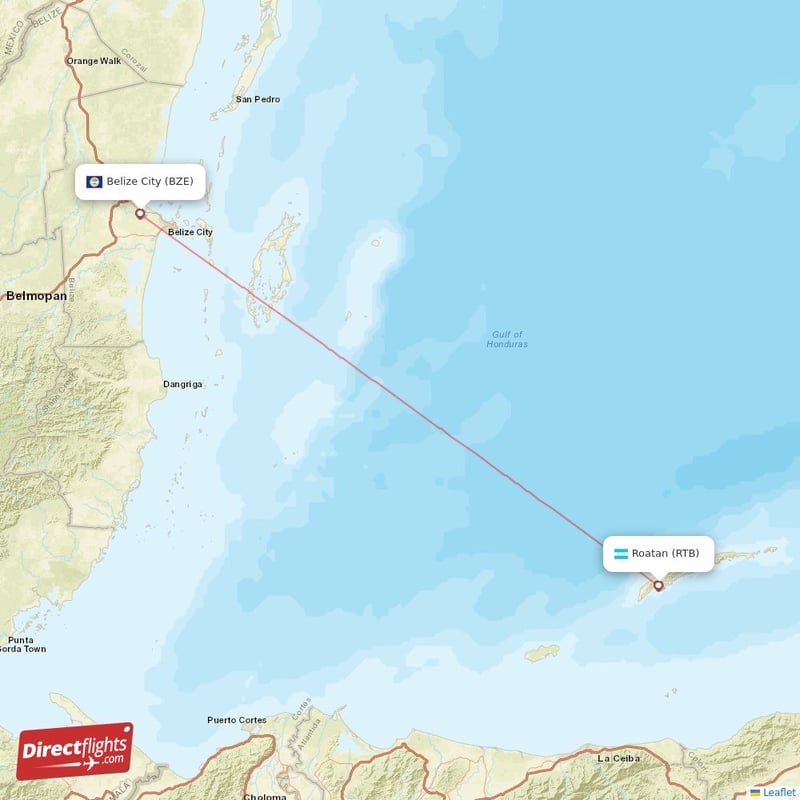 Direct flights from Belize City to Roatan, BZE to RTB non-stop - Directflights.com