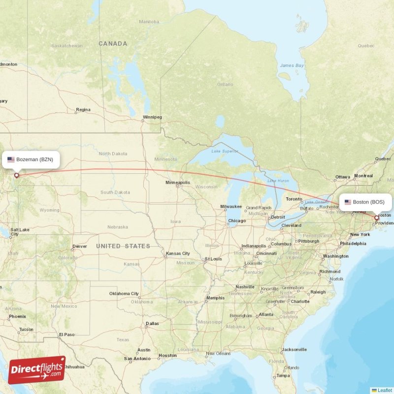 Direct flights from Bozeman to Boston (BZN-BOS) - Directflights.com