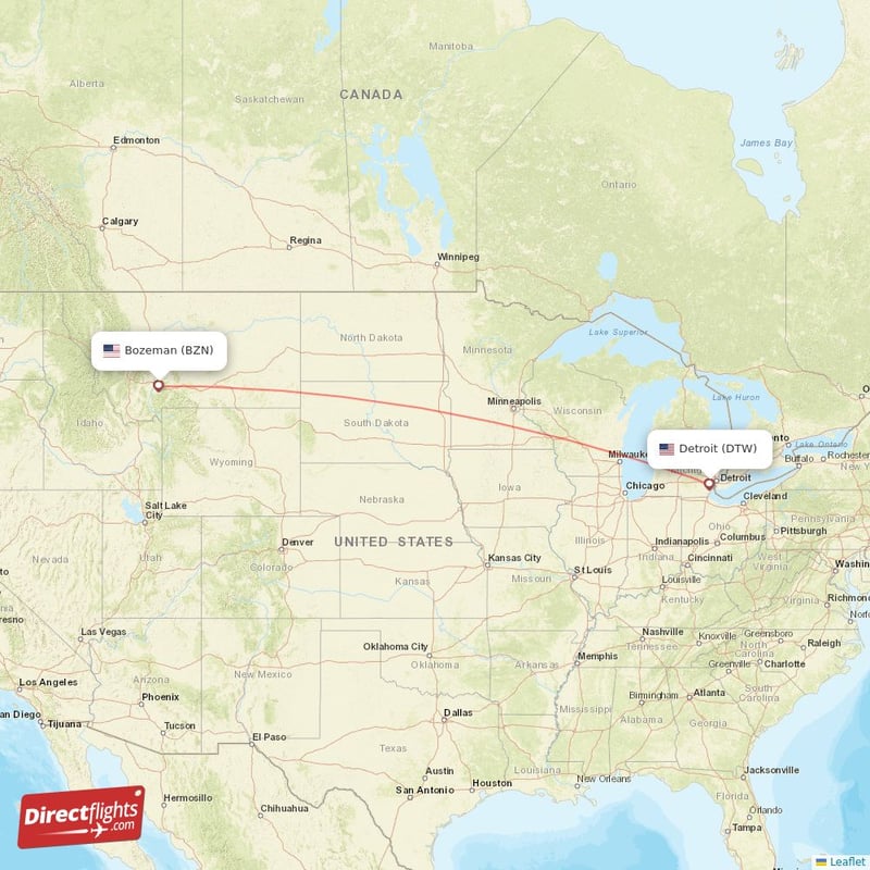 Direct flights from Bozeman to Detroit (BZN-DTW) - Directflights.com