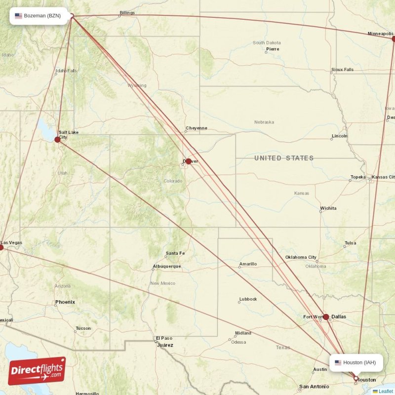 Direct flights from Bozeman to Houston (BZN-IAH) - Directflights.com