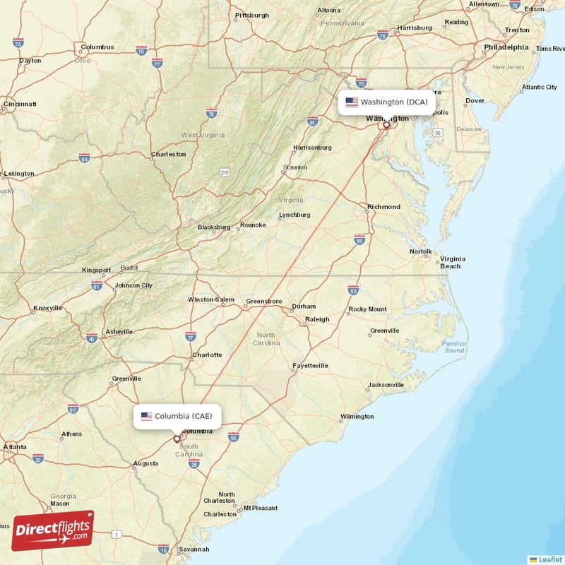 Direct flights from Columbia to Washington, CAE to DCA non-stop ...