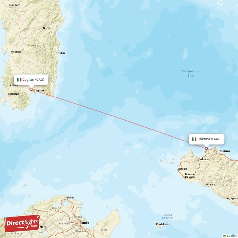 Direct flights from Cagliari to Palermo, CAG to PMO non-stop - Directflights.com